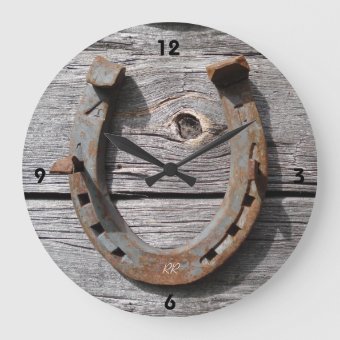 Good Luck Horseshoe on Wooden Fence Wall Clock | Zazzle
