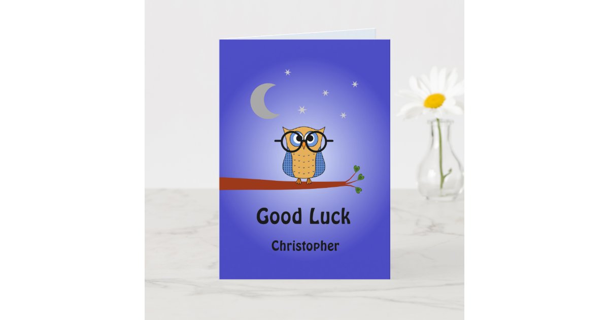 Good Luck personalized clever night owl Card | Zazzle