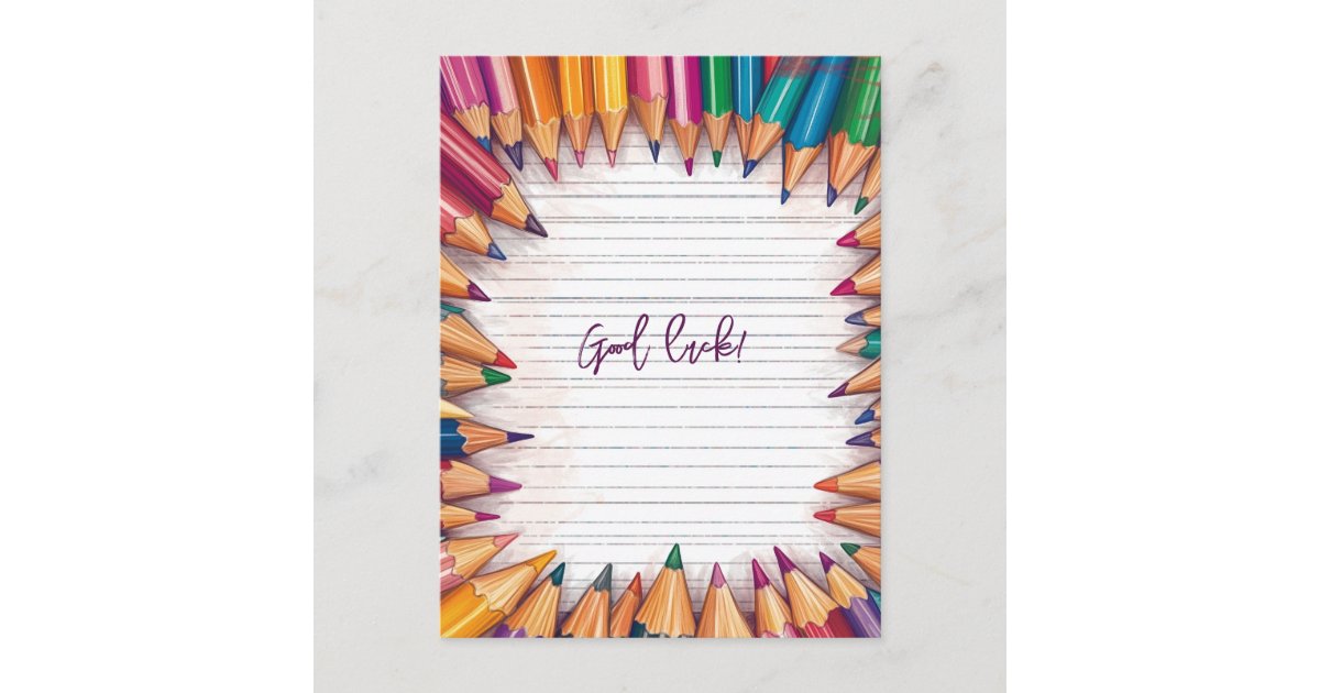 Good Luck Surrounded by Pencils Postcard | Zazzle
