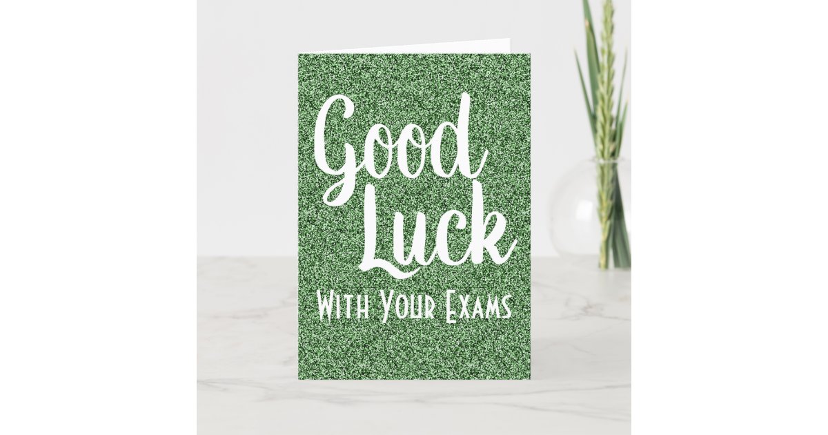 Good Luck (with editable text) Green Faux Glitter Card | Zazzle
