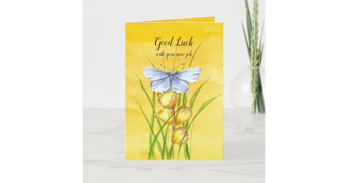 Good Luck With Your New Job Blue Butterfly Card | Zazzle