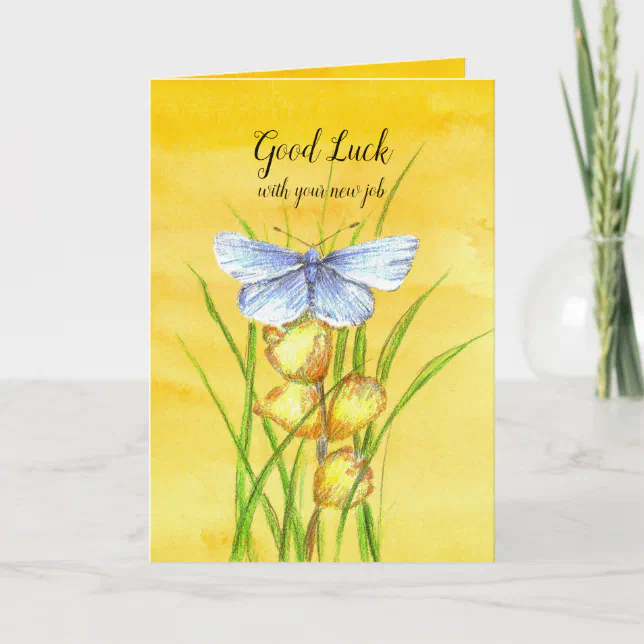 Good Luck With Your New Job Blue Butterfly Card | Zazzle
