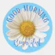 Good Morning Beautiful White Daisy Blue Classic Round Sticker | Zazzle
