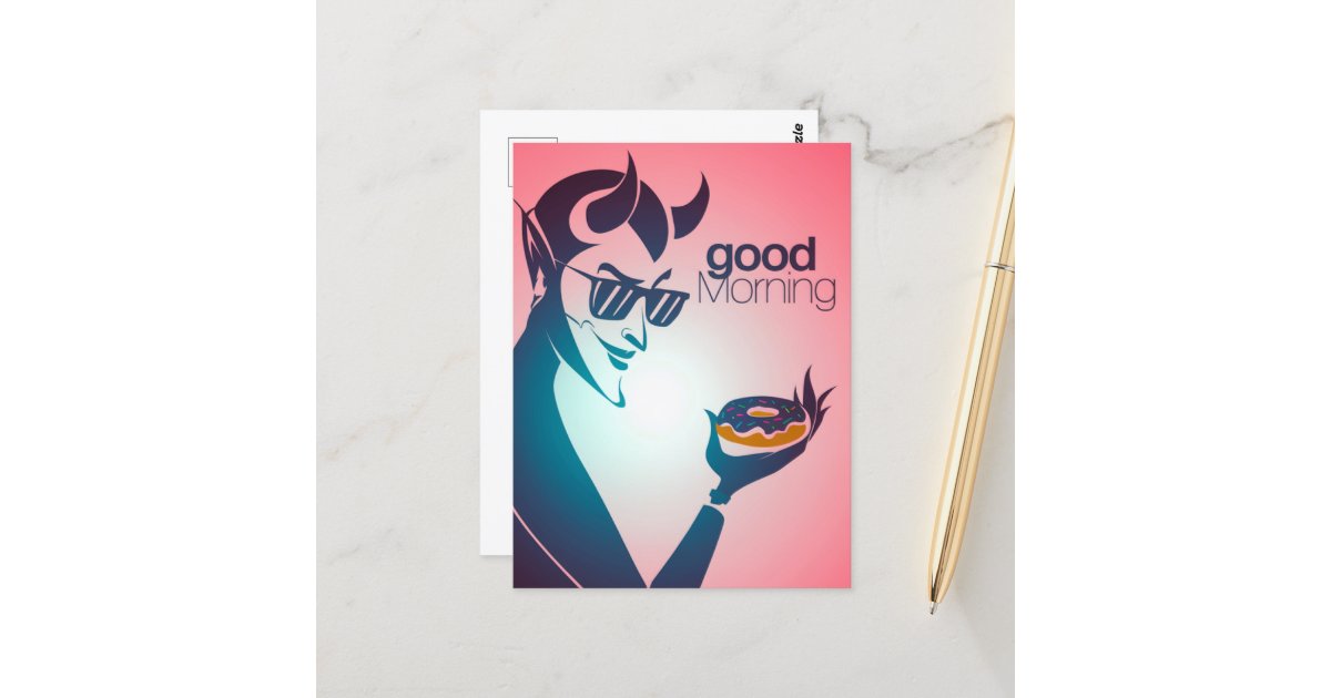 Good Morning Devil With Donut Postcard | Zazzle