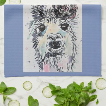 Good Morning Llama Alpaca art Photo Kitchen Towel | Zazzle