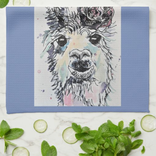 Good Morning Llama Alpaca art Photo Kitchen Towel | Zazzle