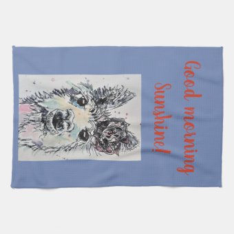 Good Morning Llama Alpaca art Photo Kitchen Towel | Zazzle