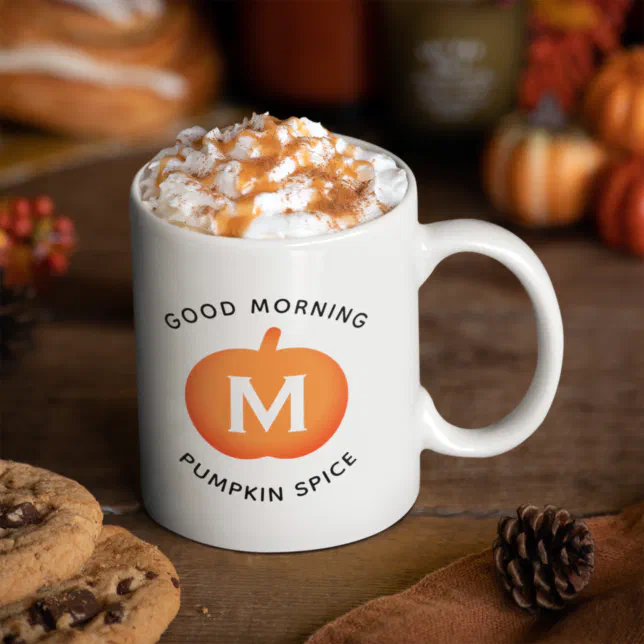 Good Morning Pumpkin Spice Orange Pumpkin Monogram Coffee Mug | Zazzle