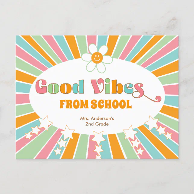 Good News From School Retro Vibes Teacher Postcard | Zazzle