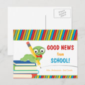 Good News From School with Bookworm Postcard | Zazzle