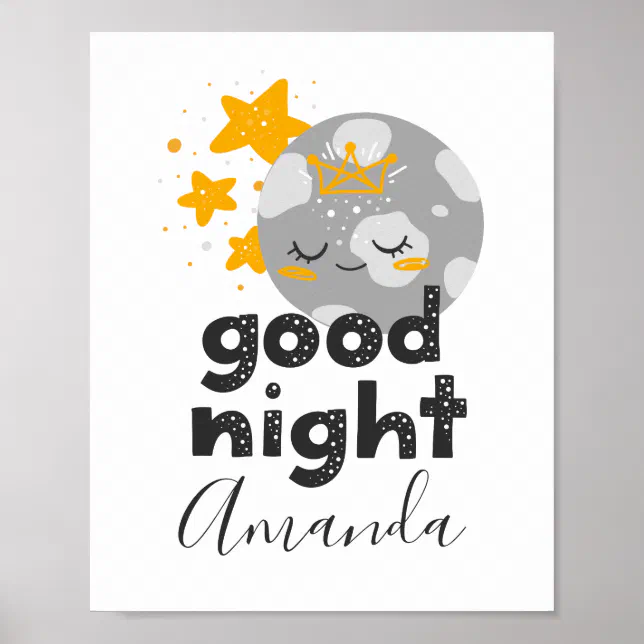 Good night. Cute moon and stars. Nursery baby Poster | Zazzle