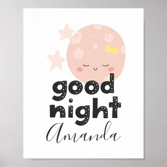 Good night. Cute pink moon. Nursery baby girl Poster | Zazzle