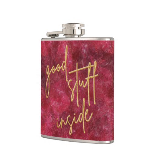 Good Stuff Inside Gold Glitter Script Christmas Flask | Zazzle