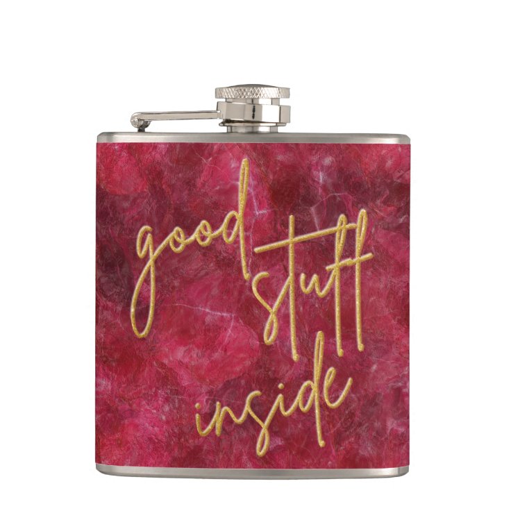 Good Stuff Inside Gold Glitter Script Christmas Flask | Zazzle