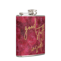 Good Stuff Inside Gold Glitter Script Christmas Flask | Zazzle