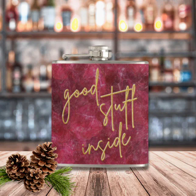 Good Stuff Inside Gold Glitter Script Christmas Flask | Zazzle