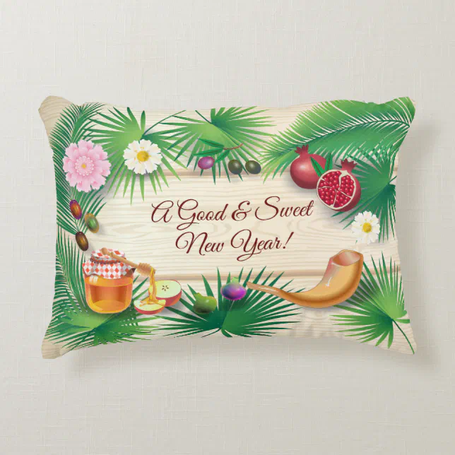 Good & Sweet New Year! Rosh Hashanah Honey & Apple Accent Pillow | Zazzle