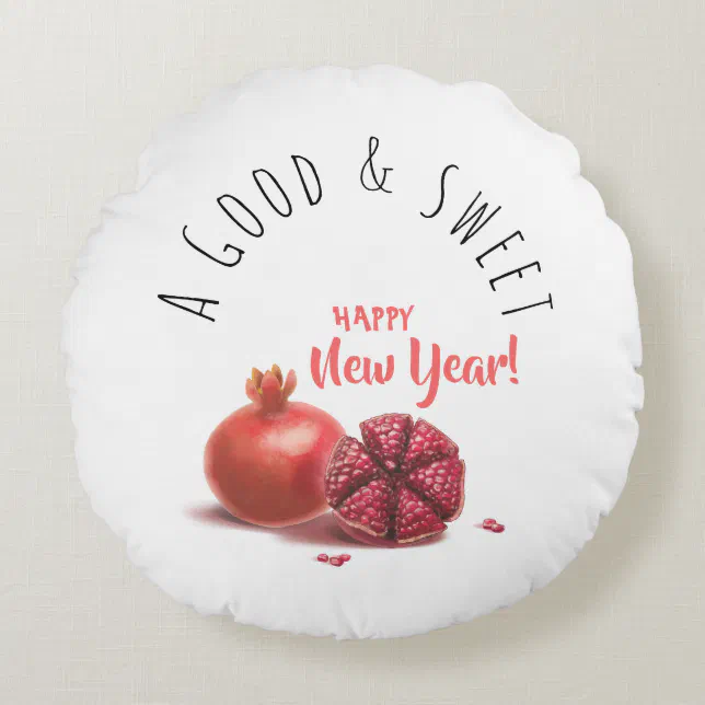 Good & Sweet New Year! Rosh Hashanah Pomegranate Round Pillow | Zazzle