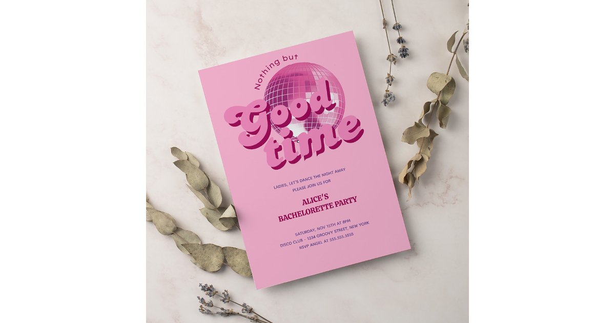 Good Times Groovy Pink Bachelorette Party Invitation | Zazzle