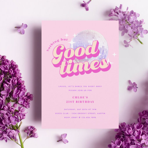 Good Times Groovy Pink Birthday Party Invitation | Zazzle