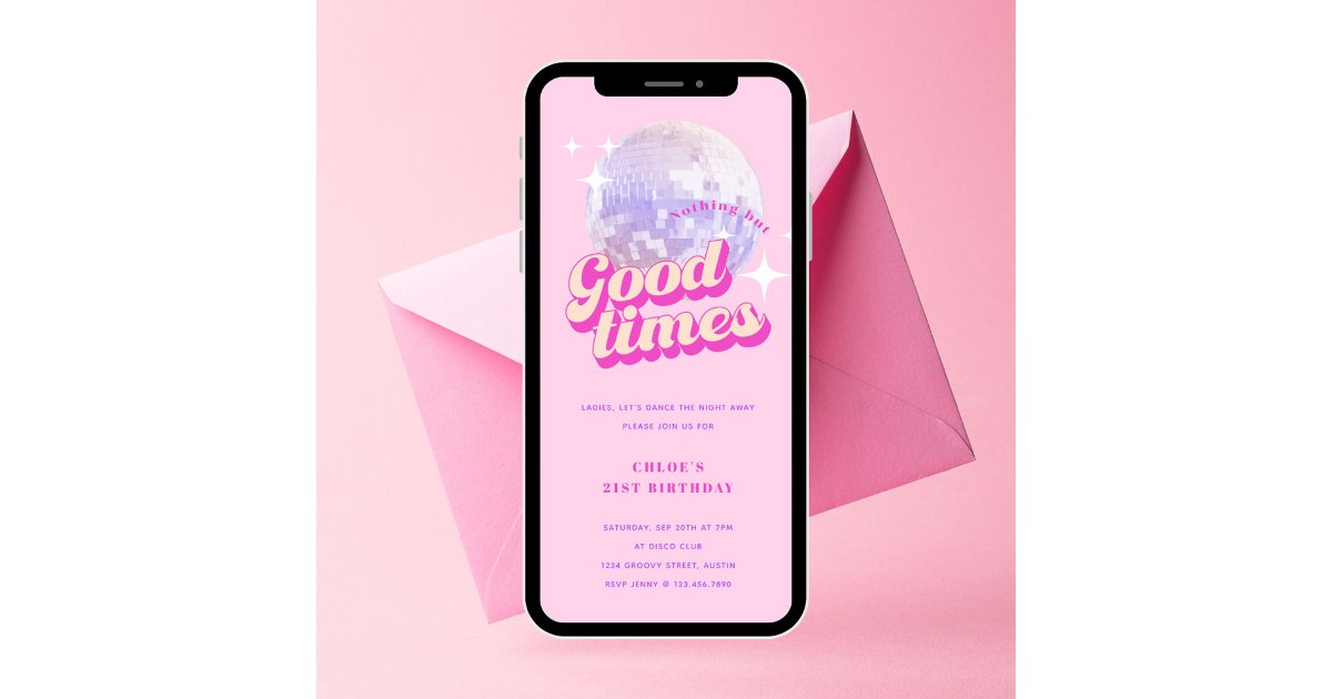 Good Times Groovy Pink Birthday Party Invitation | Zazzle