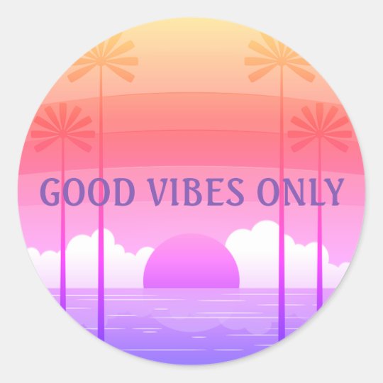 Good Vibes Pink/Purple Retro Beach Sunset Sticker | Zazzle.com
