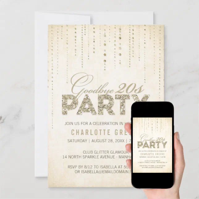 Goodbye 20s Gold Glitter 30th Birthday Invitation | Zazzle