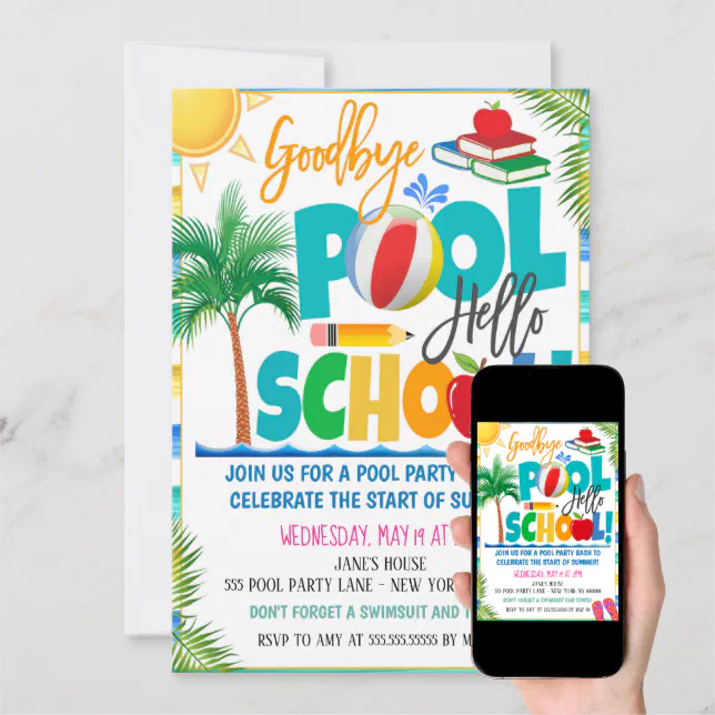 Goodbye Pool Hello School Party Invitation | Zazzle