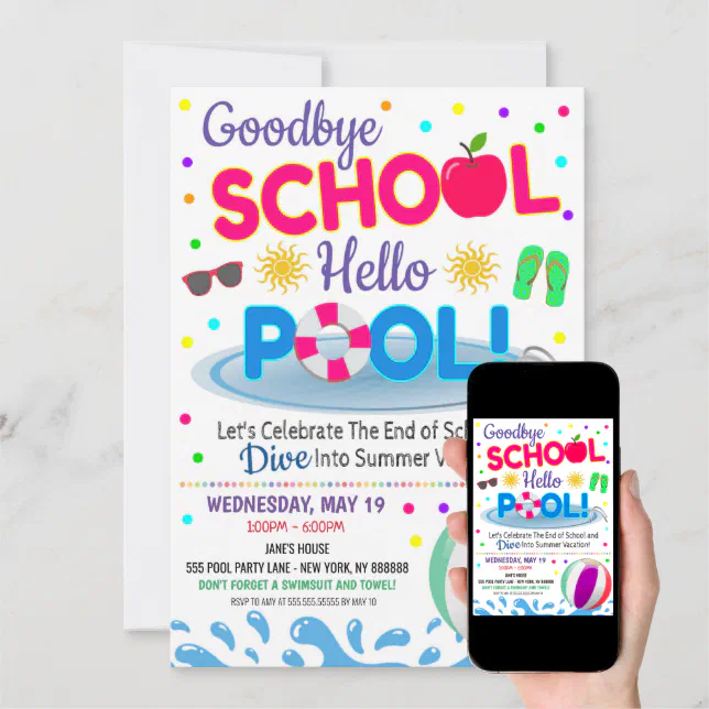 Goodbye School Hello Pool Party Girls Invitation | Zazzle