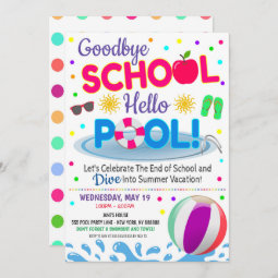 Goodbye School Hello Pool Party Girls Invitation | Zazzle