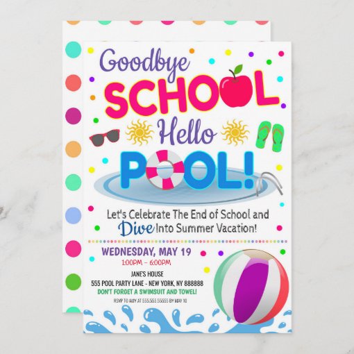 Goodbye School Hello Pool Party Girls Invitation | Zazzle