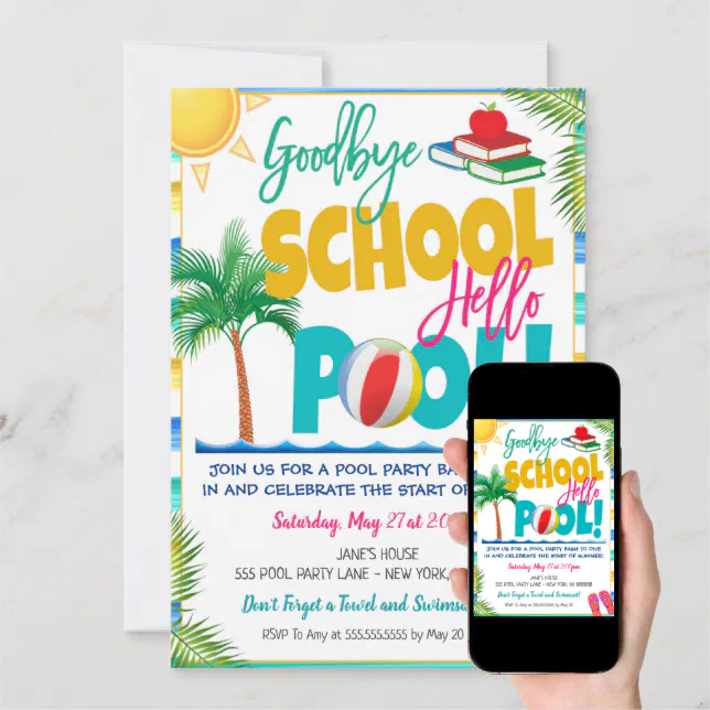 Goodbye School Hello Pool Party Invitation | Zazzle
