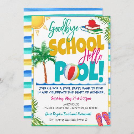 Goodbye School Hello Pool Party Invitation | Zazzle