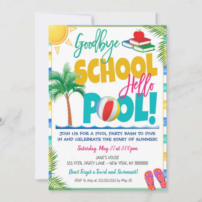 Goodbye School Hello Pool Party Invitation | Zazzle
