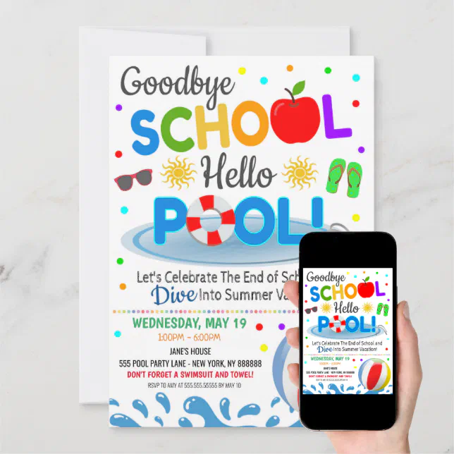 Goodbye School Hello Pool Party Invitation | Zazzle