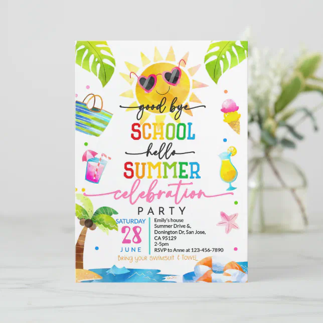 Goodbye School Hello Summer Invitation End of Scho | Zazzle