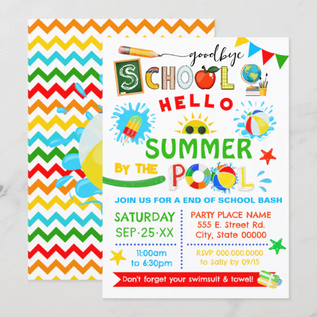 Goodbye School Hello Summer Pool Bash Invitation | Zazzle
