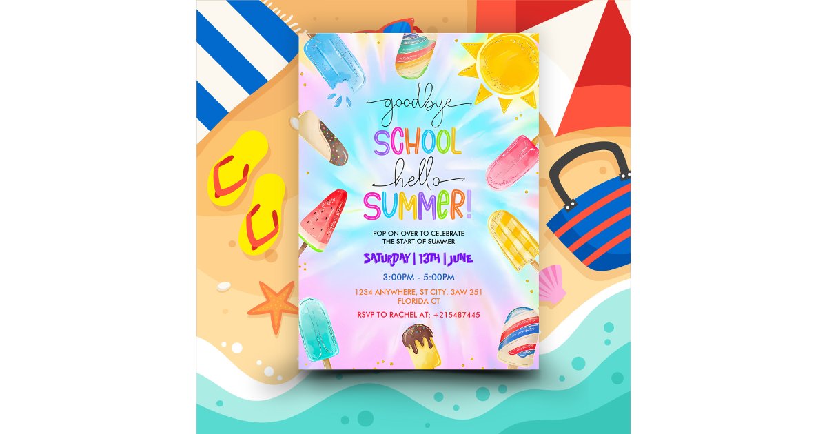 Goodbye School Hello Summer Pool Party Invitation | Zazzle