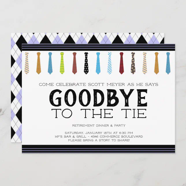 Goodbye to the Tie Retirement Invitation | Zazzle