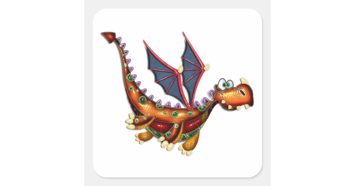 Goofy Flying Dragon Square Sticker | Zazzle