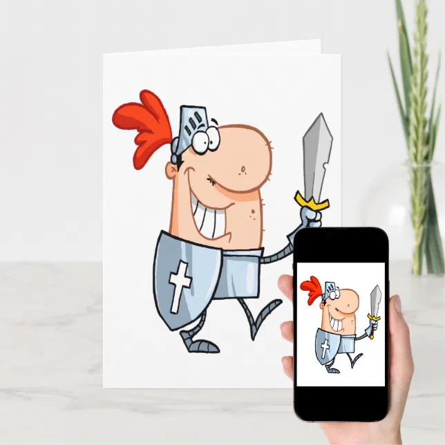 goofy knight in shining armor with sword cartoon card | Zazzle