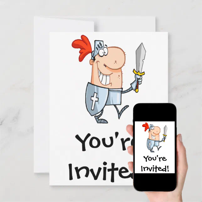 goofy knight in shining armor with sword cartoon invitation | Zazzle