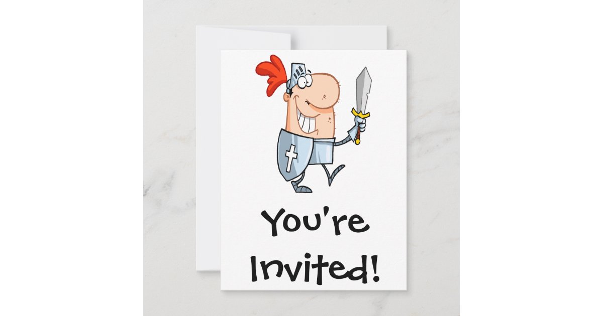goofy knight in shining armor with sword cartoon invitation | Zazzle