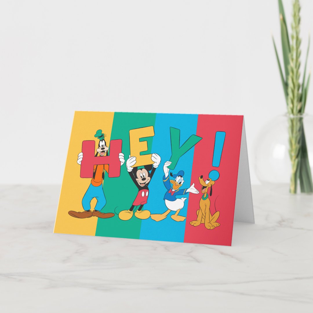 Goofy, Mickey, Donald, Pluto - Hey! Card | Zazzle