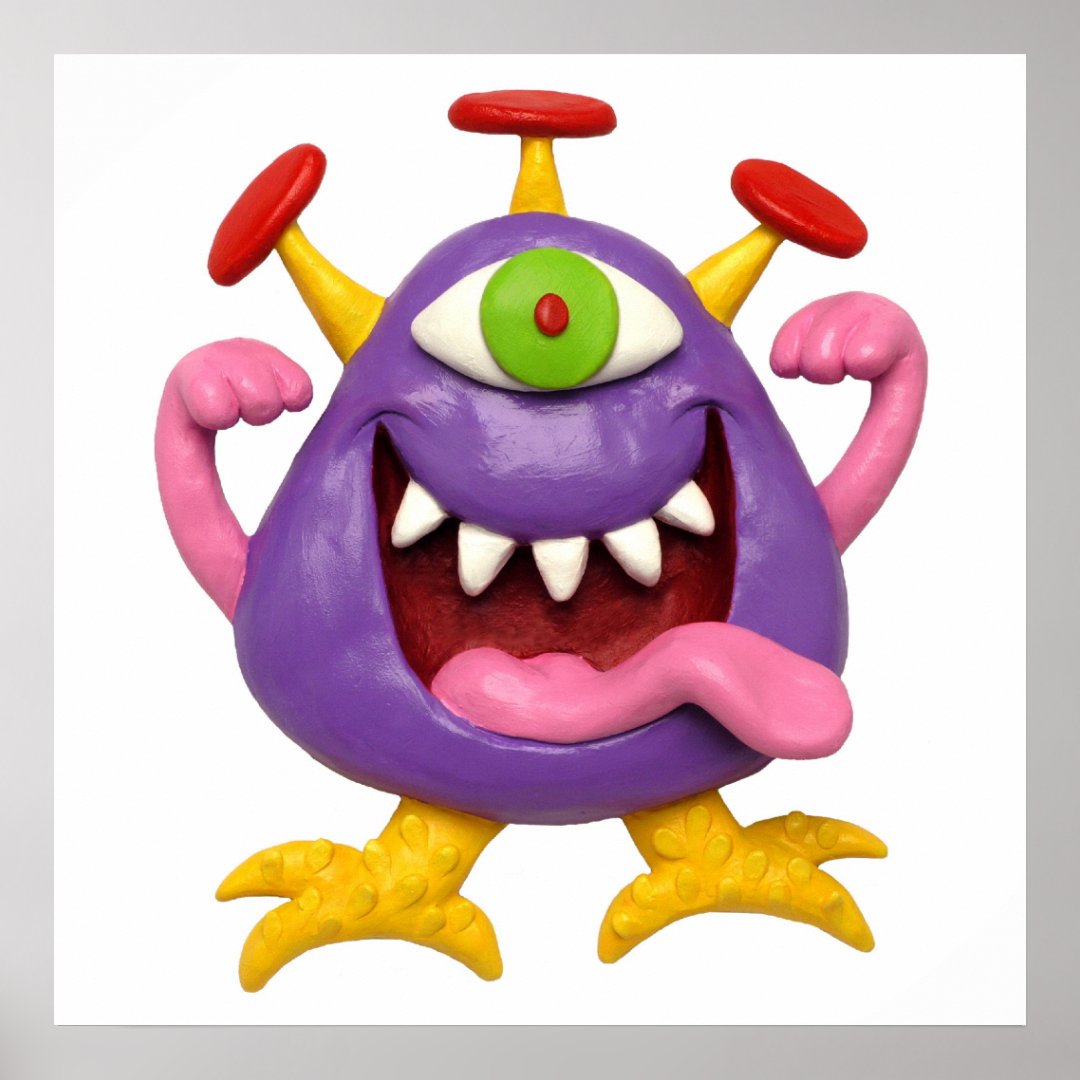 Goofy Purple Monster Baby Shower Nursery Poster | Zazzle