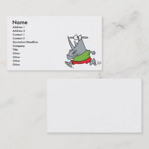 goofy running jogger rhino cartoon business card | Zazzle