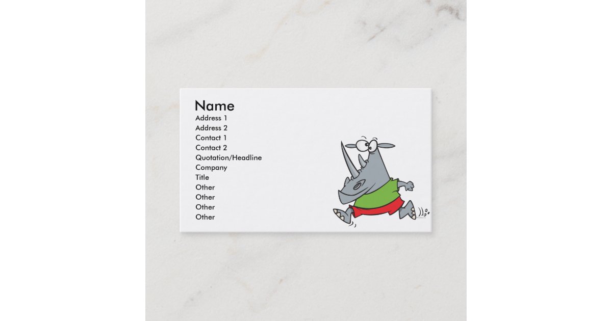 goofy running jogger rhino cartoon business card | Zazzle