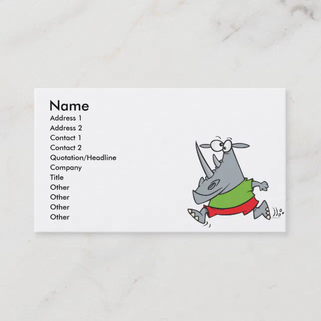 goofy running jogger rhino cartoon business card | Zazzle