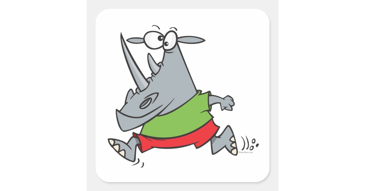 goofy running jogger rhino cartoon square sticker | Zazzle