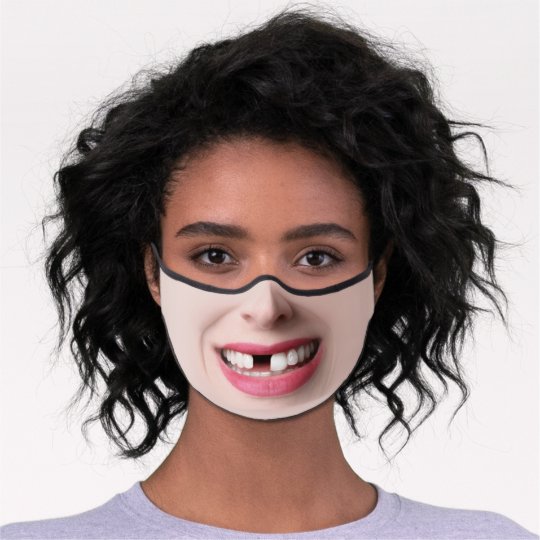 Goofy Woman's Smile With Missing Tooth Premium Face Mask | Zazzle.com